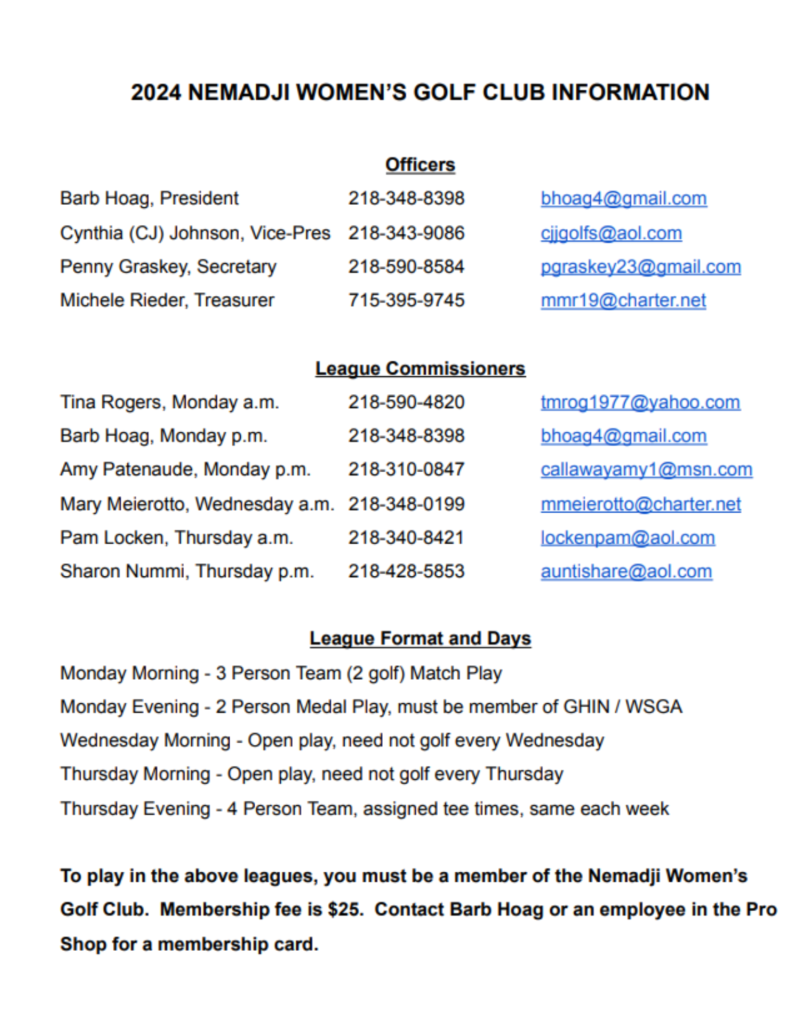 Leagues and Programs - Nemadji Golf Course