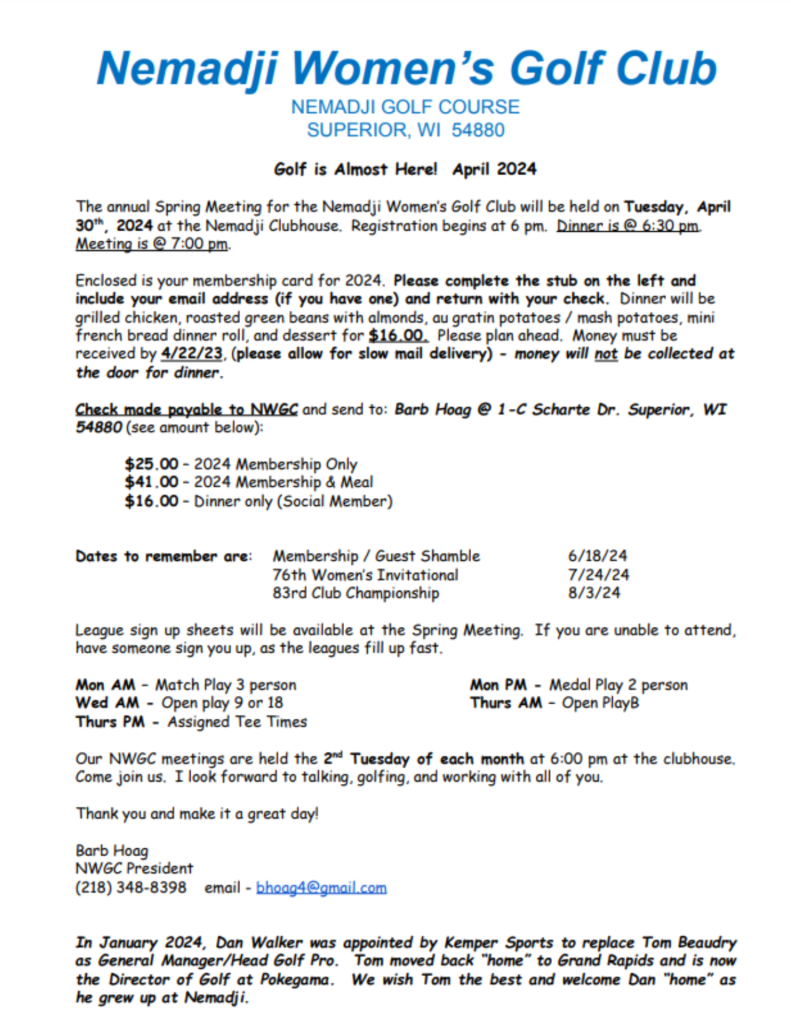 Leagues and Programs - Nemadji Golf Course